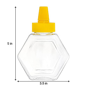Elsjoy 16 Pack Plastic Honey Bottle Jars, 7 Oz Honey Squeeze Bottles Empty Honey Jars with Spout, Refillable Condiment Squeeze Bottles Clear Honey Container for Storing and Dispensing, Hexagon Shape