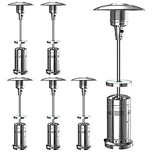 ROMONICA 48000BTU outdoor garden Silvery heater high vertical hammer facing garden outdoor heater propane vertical, with wheels and LED table, stainless steel - 6 set