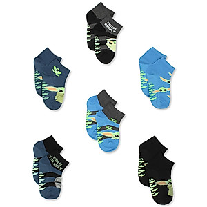 Disney Star Wars The Mandalorian Baby Yoda Toddler Kids 6 Pack Gripper Socks (Small, Grey)