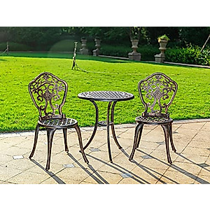ZOTORUN Bistro Set 3 Piece Rustproof Cast Aluminum Patio Furniture Sets 2 Chairs and 1 Round Table Outdoor, Garden, Patio, Balcony, Bronze
