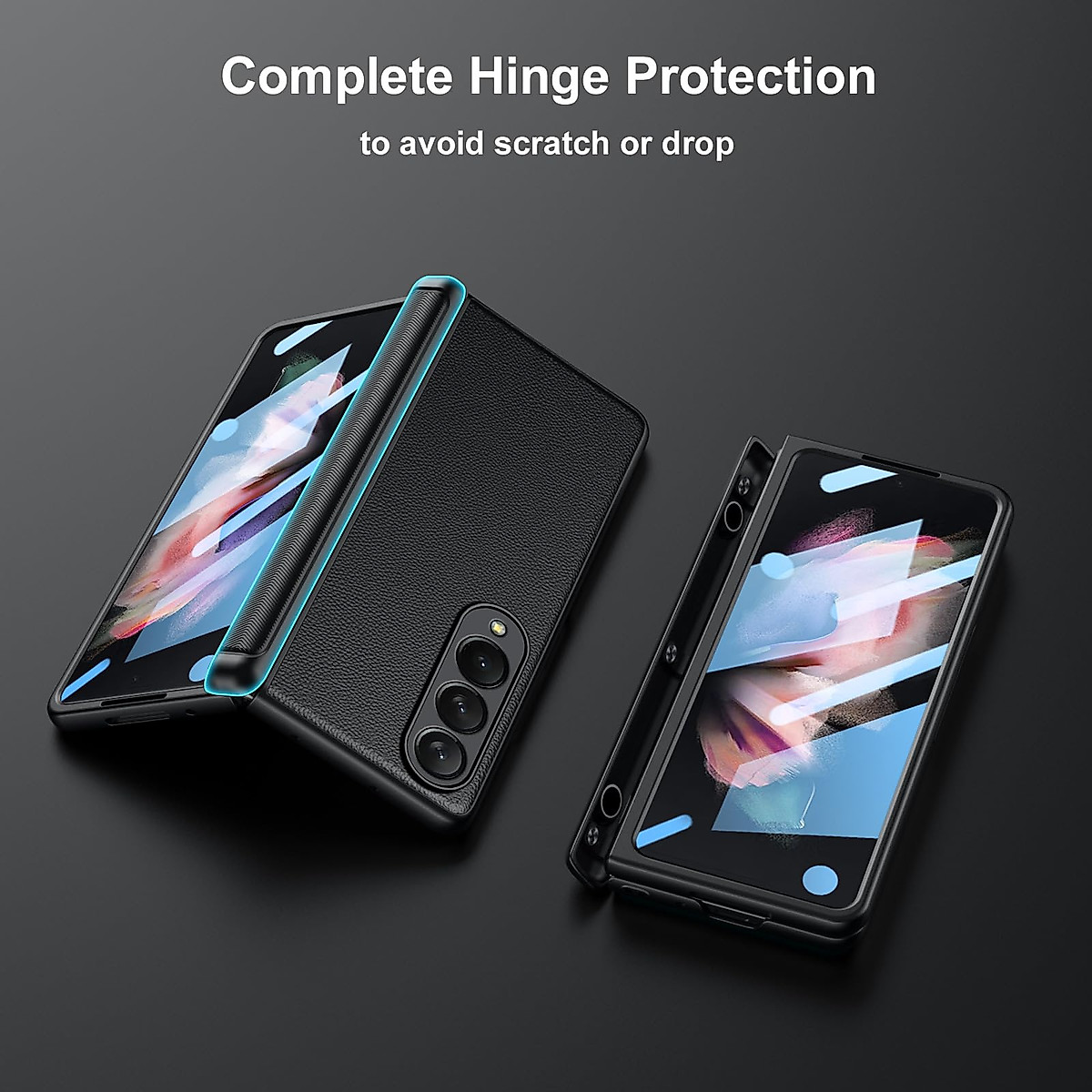 Libeagle Compatible with Samsung Galaxy Z Fold 3 Case, Support All Magsafe Accessories, Leather on Back, Hinge Protection, Built-in Screen Protector, Magnetic Cover 5G 2021, Black