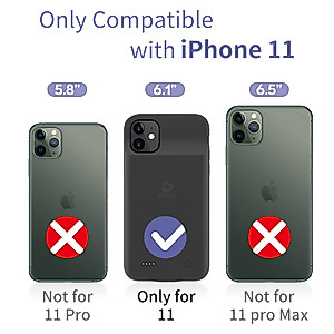 DESTEK Battery Case Only for iPhone 11, Real 4500mAh Ultra Slim Portable Charging Case Protective Rechargeable Charger Case Compatible w/Wire Earphones (6.1 inch/Black)