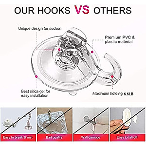 Elegear Suction Cup Hooks for Shower, 2 Pack Waterproof Reusable Shower Suction Hooks, Clear Suction Shower Hooks Hold up to 6.6LB Wreath Suction Hook for Christmas Wreath Loofah Towel Sponge