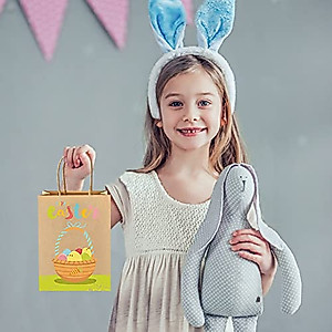 TOXOY Easter Kraft Gift Bags,18PCS Easter Paper Bags with Handles Easter Goodie Bags Bulk Easter Party Favor Bags for Candies Cookies Toys
