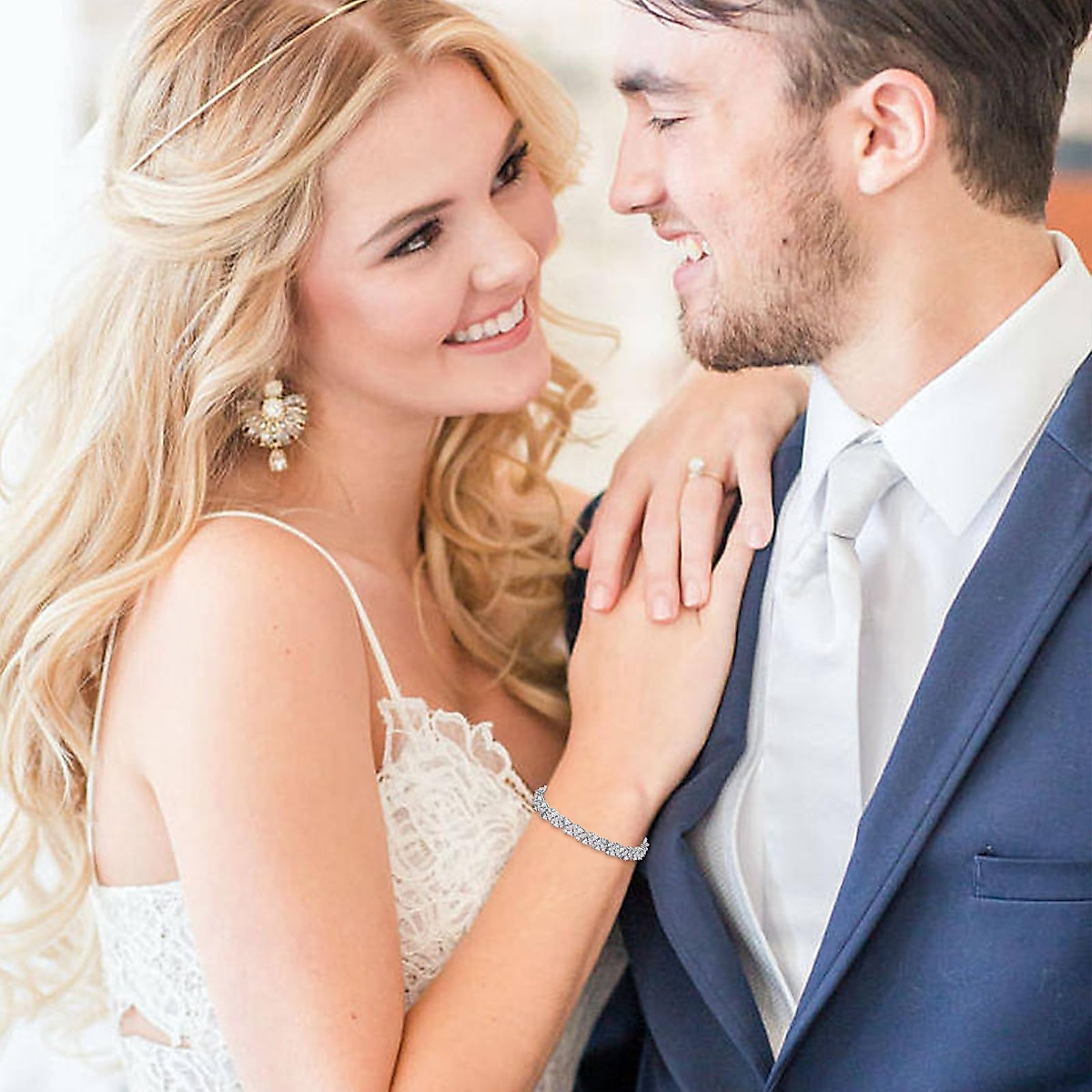 Hadskiss Wedding Tennis Bracelet for Brides Bridesmaid, White Gold Plated Marquise Cubic Zirconia Prom Jewelry, Silver Bracelet Wedding Party Jewelry for Women