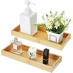 2 Pcs Bamboo Bathroom Tray Toilet Paper Storage Toilet Tank Tray Toilet Tissue Holder Organizer Box Basket with Silicone Slip Resistant at 4 Corners for Tank Kitchen Counter (11 x 4X 1 Inch)