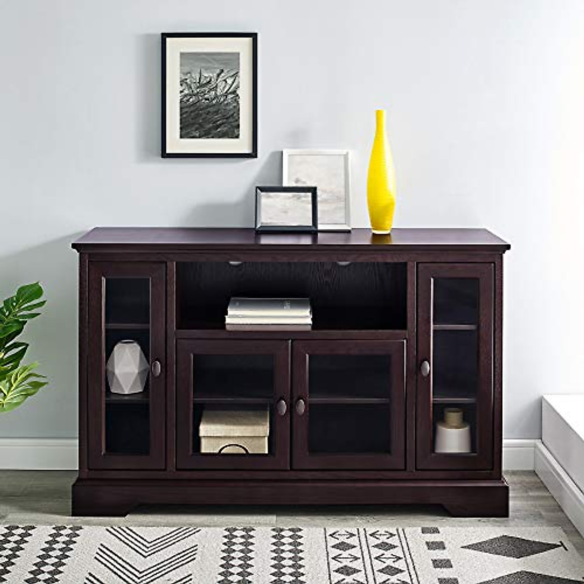 Walker Edison Traditional Wood Universal TV Stand for TV's up to 58" Flat Screen Living Room Entertainment Center, 52 Inch, Espresso Brown