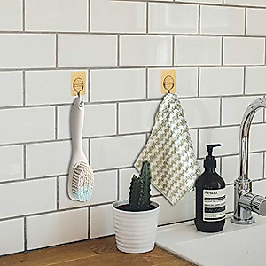 CGBE Adhesive Wall Hooks Heavy Duty Hooks for Hanging 11 lbs (Max) Seamless Adhesive Hooks for Hanging Keys Coats Hats Bags Ceiling (16pcs, Gold)