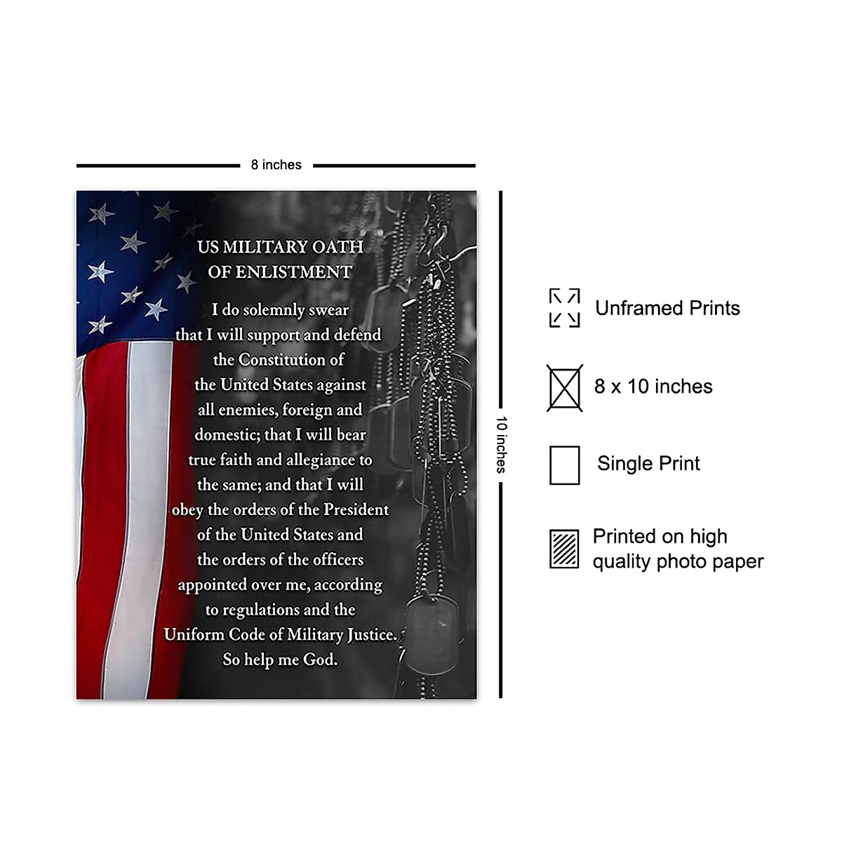 American Flag Wall Art - Military Oath of Enlistment - Patriotic Home Decor - Gift for Soldiers, Veterans Day, Vets, USAF, Army, Navy, Air Force, Marines, Coast Guard, Men, Women - Poster Print