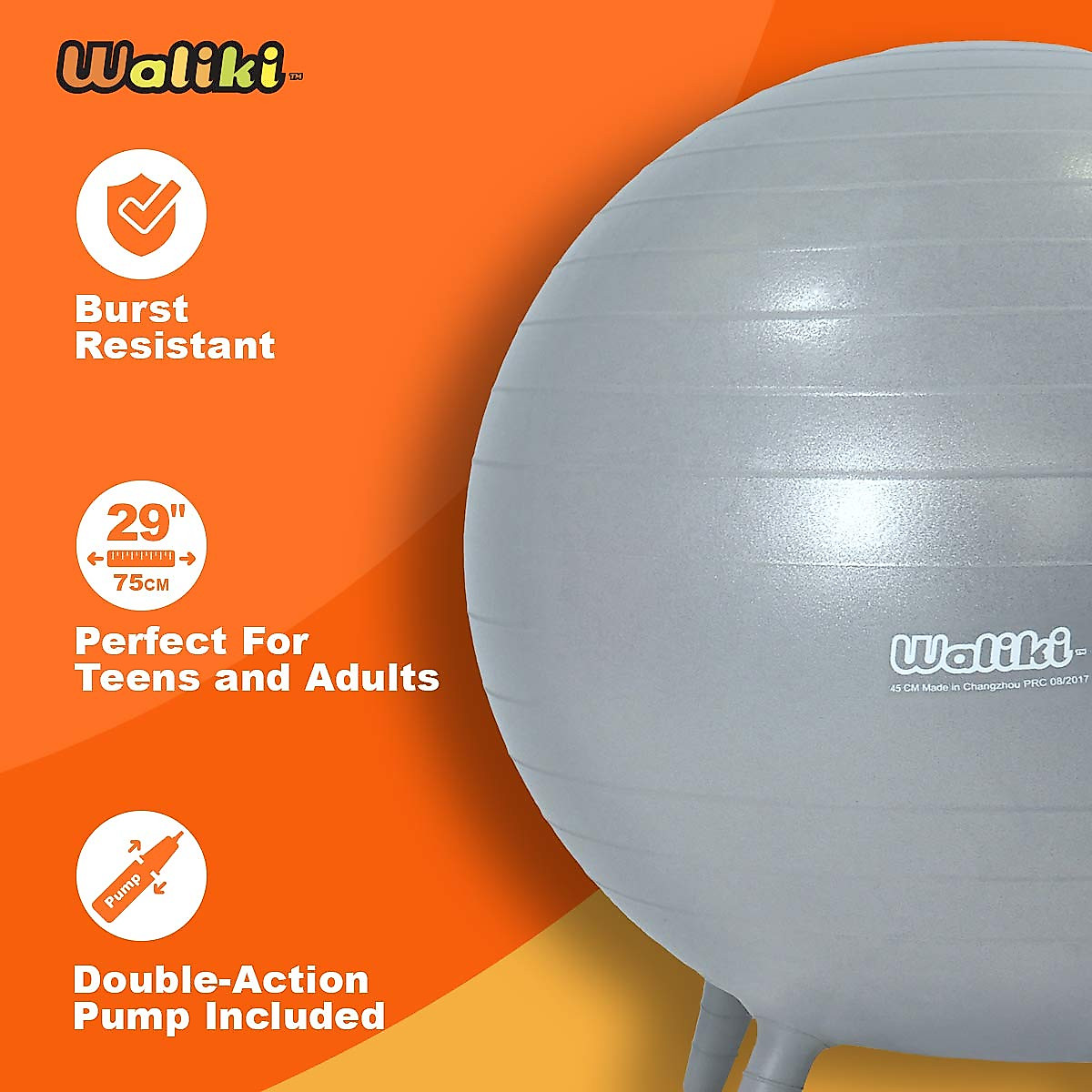 WALIKI Chair Ball with Feet for Kids | Alternative Classroom Seating | Balance Ball | (30"/75CM)