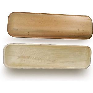 Dtocs Palm Leaf Sushi Tray (10) | 13 x 4 Inch Bamboo Plate Like Disposable Sushi Serving Tray Set, Chicken Wings Serving Tray for Luau, Wedding Parties | Compostable Alternate to Rectangle Paper Plate