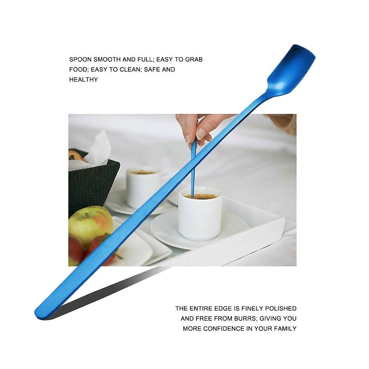 COMIART Long Handle Mixing Stirring Ice Tea Spoons, 6.7 Inch Stainless Steel Square Head Coffee Teaspoons Cocktail Spoon, Ideal for Household Use Party or Bar, Pack of 4