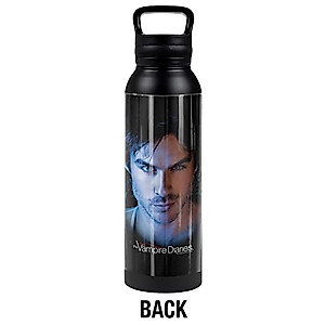 The Vampire Diaries OFFICIAL Damon 24 oz Insulated Canteen Water Bottle, Leak Resistant, Vacuum Insulated Stainless Steel with Loop Cap, Black