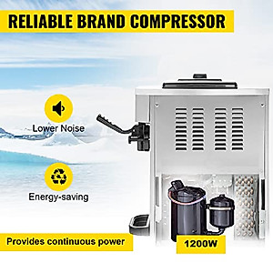 VEVOR Commercial Ice Cream Maker Mchine For Home,4.7 to 5.3 Gal/H Soft Serve Machine,1500W Countertop Soft Serve Ice Cream Machine with 1.6Gal Tank, LCD Panel, 6 Magic Heads