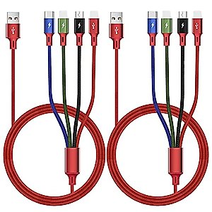 Multi Charging Cable 3.5A [2Pack 6Ft] 4 in 1 Fast Charger Cable Multi Charging Cord USB Cable Adapter with 2 * IP/Type C/Micro USB Port for Cell Phones/IP/Samsung Galaxy/Ps/LG/Huawei/Tablets and More