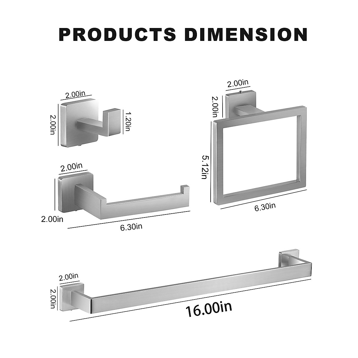 OSMARVEL 10 Pieces Bathroom Hardware Set, Square Bathroom Hardware Accessories Set Stainless Steel Brushed Nickel Bath Towel Bar Set with 16in Towel bar, Toilet Paper Holder, Towel Ring and Towel Hook