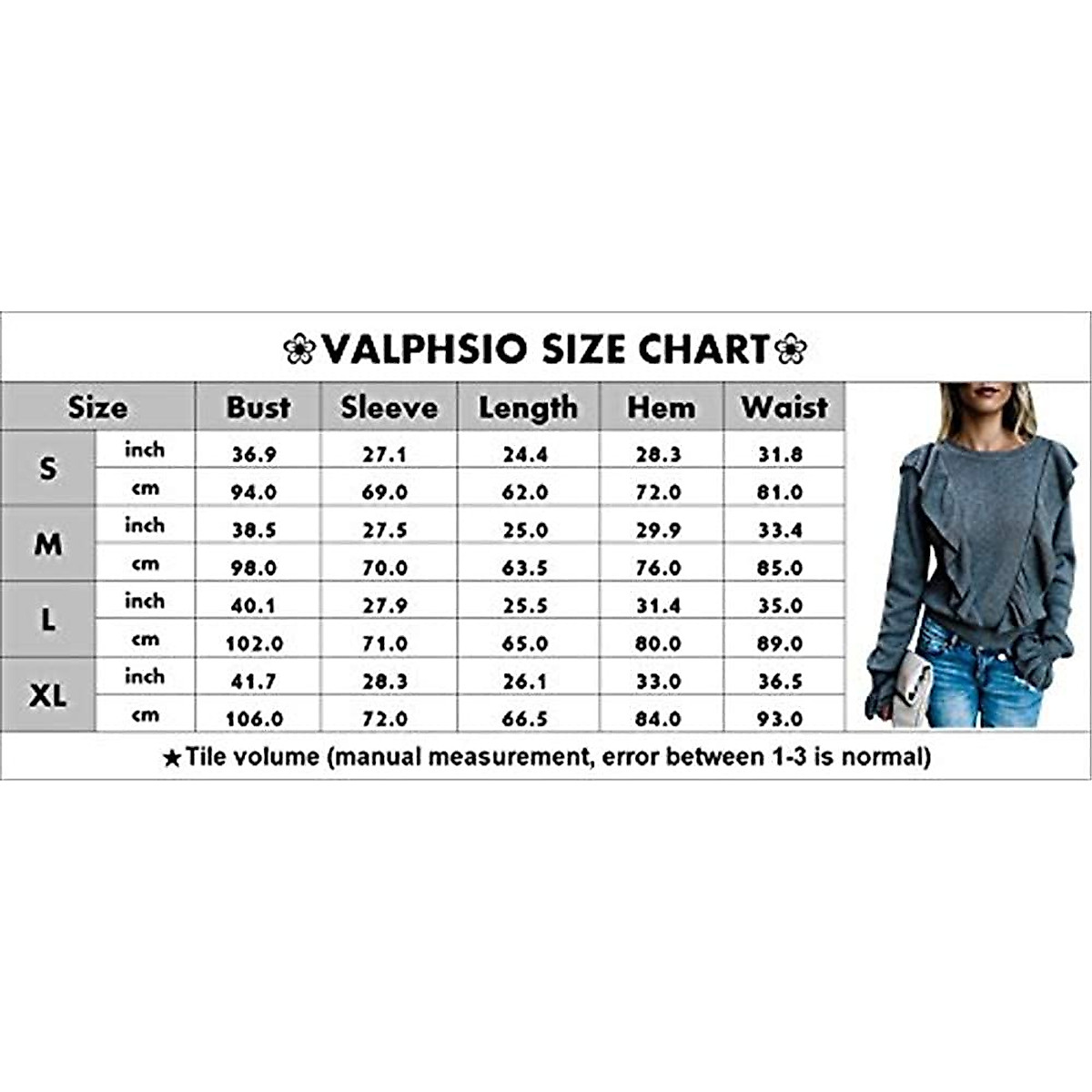 Valphsio Women's Long Sleeve Rib Ruffle Front Sweater Crewneck Puff Shirt Pullover Cute Tops (Large, Green)