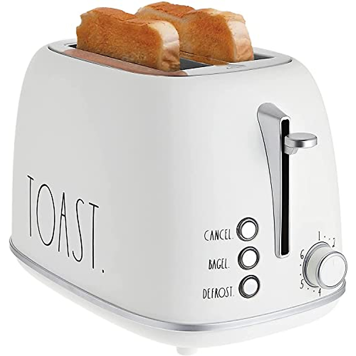 Rae Dunn Retro Rounded Bread Toaster, 2 Slice Stainless Steel Toaster with Removable Crumb Tray, Wide Slot with 6 Browning Levels, Bagel, Defrost and Cancel Options (Cream)