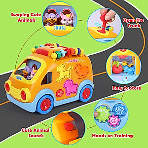Baby Toys 12 18 Months, Musical Bus Animals Car Toys for 1 Year Old Boy Baby Early Education Toy Christmas Birthday Gift Toys for Infant Baby 1 2 3 Year Old Boys Girls Kids Learning Toy for Toddler