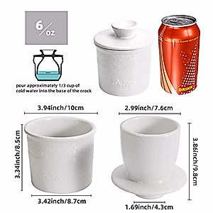 SGAOFIEE Porcelain Butter Crock, Butter Keeper Dish, French Ceramic Crock with Lid, Countertop French Ceramic Butter Dish Keeper for Spreadable Butter, White