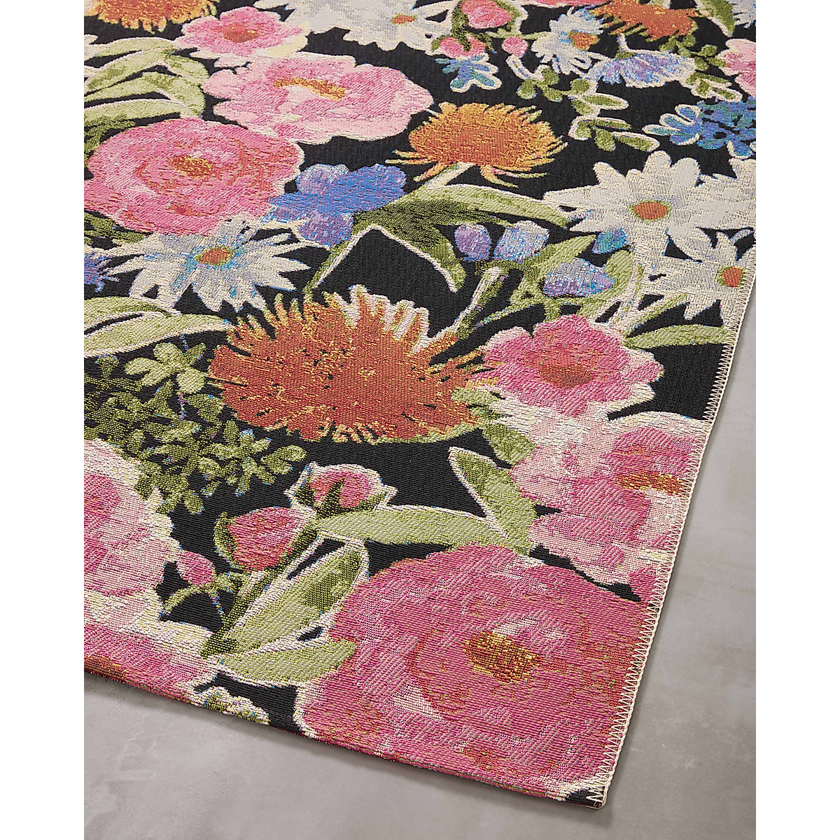 Loloi II Botanical Black/Multi 3'-3" x 3'-3" Round Accent Rug