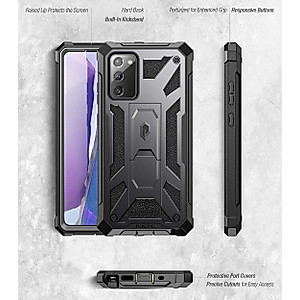 Poetic Spartan Series for Samsung Galaxy Note 20 Case, Full-Body Rugged Dual-Layer Metallic Color Accent with Premium Leather Texture Shockproof Protective Cover with Kickstand, Gun Metal