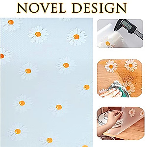 Drawer Liner,Non Adhesive Washable Transparent EVA Shelf Liner for Cabinet Pantry Refrigerator Shelves,Non-Slip Design Shelf Liner (Yellow Daisy, 17.7 x 118 Inch)
