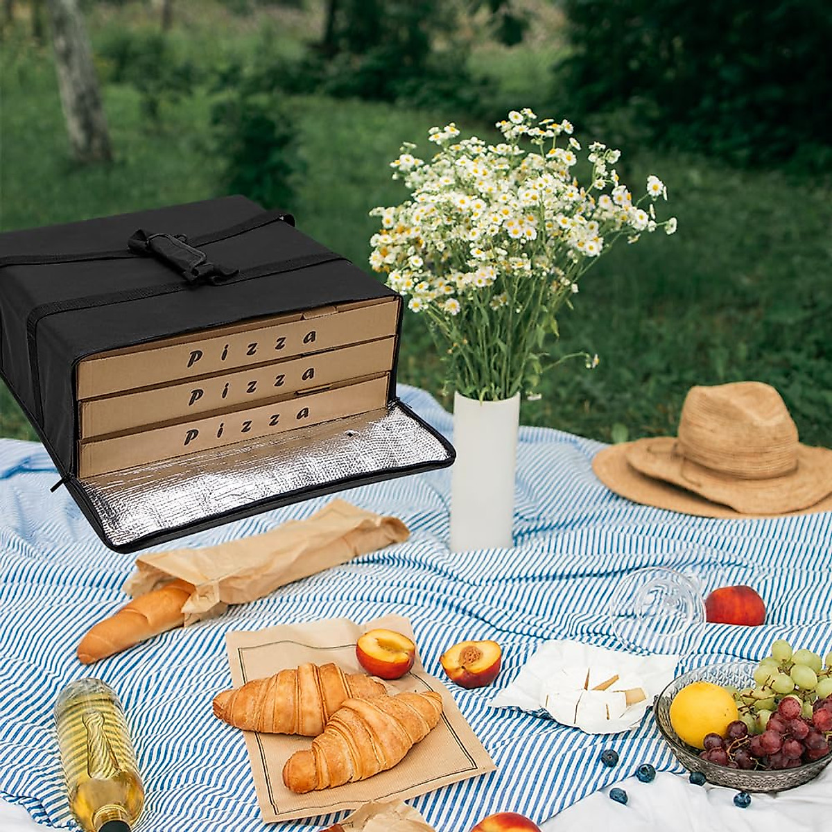 TOGETRUE Pizza Bag, Insulated Pizza Bags for Delivery Carry Hot, Large Pizza Food Delivery Bag for Doordash, Uber Eats, Pizza Warmer Bags for Personal Use, 20 x 20 (Basic Black)