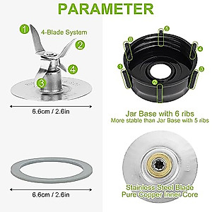 Blender Replacement Parts Compatible with Oster Blender Ice Blades ABS Plastics Base Stainless Steel Ice Blade and 2 Rubber O Ring Seal Gasket, Compatible with Oster Osterizer Blender Accessories