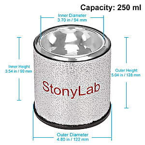 StonyLab Dewar Flask, Hemispherical Borosilicate Glass Dewar Flask with Aluminum Base, 90mm Interior Depth and 94mm Interior Diameter for Laboratory - 250ml