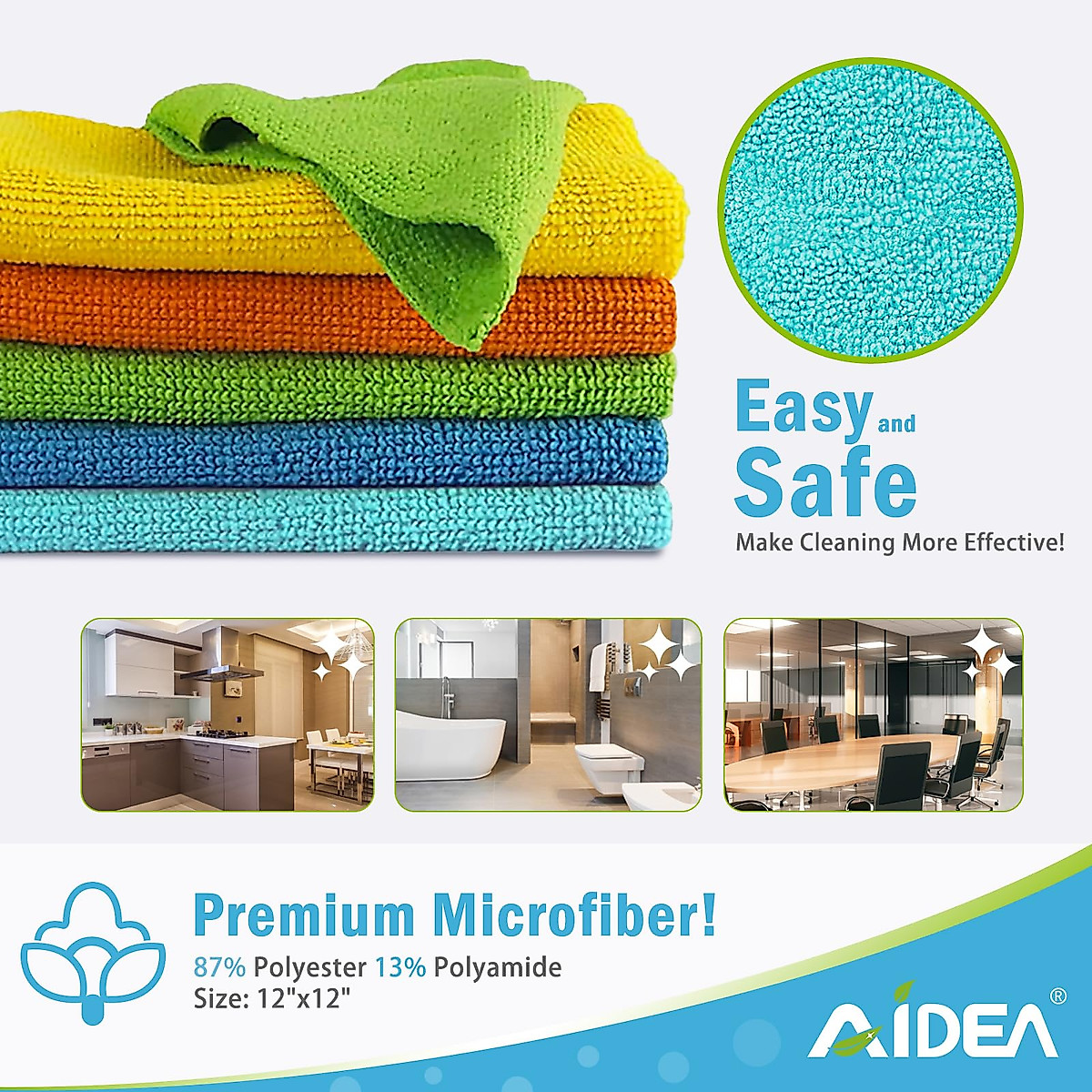 AIDEA Microfiber Cleaning Cloths-50PK, All-Purpose Softer Highly Absorbent, Lint Free - Streak Free Wash Cloth for House, Kitchen, Car, Window, Gifts(12in.x 12in.)