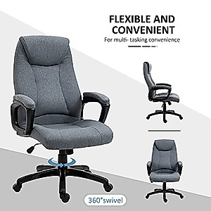 Vinsetto Fabric Home Office Chair, Computer Desk Chair with Tilt Function, Executive Chair with 360° Swivel, Adjustable Height, Padded Armrests and Headrest, Gray