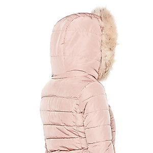 Royal Matrix Women's Heavy Short Quilted Puffer Coat Removable Faux Fur (Pink, Extra Large)