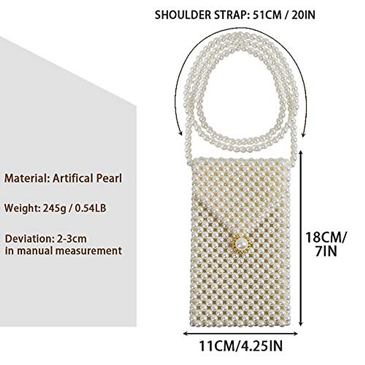 Hogoo Luxury White Pearl Purses Shoulder Bag for Women Pearl Bag Crossbody Beaded Clutch Evening Bag (WhiteSet2)