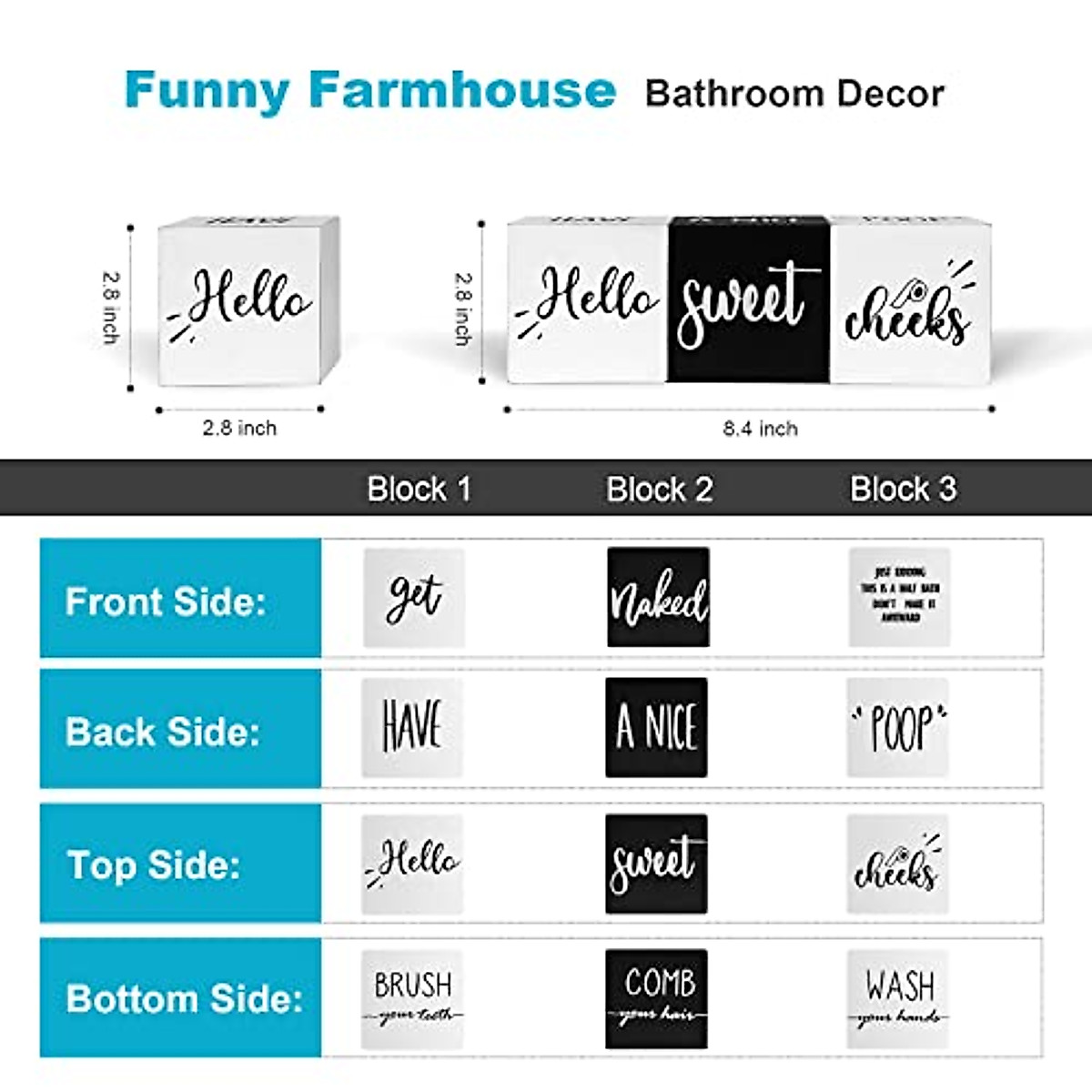 Farmhouse Set of 3 for Bathroom Decor Funny Bathroom Sign with Unique Sayings Rustic Wooden Bathroom Shelf Decor Cute Black and White Bathroom Decor For The Guest Restroom Home Decoration