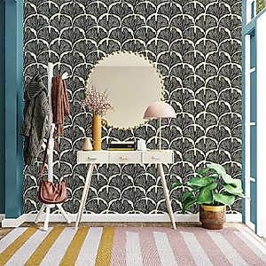 Tempaper x Novogratz Zebra Black Feather Palm Removable Peel and Stick Wallpaper, 20.5 in X 16.5 ft, Made in The USA