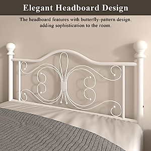 LoVinson Full Size Bed Frame，Metal Platform Bed Frame with Headboard, Butterfly Pattern Design Headboard & Footboard, Strong Metal Slat Support, Easy Assemble, No Box Spring Needed, Noise Free, White