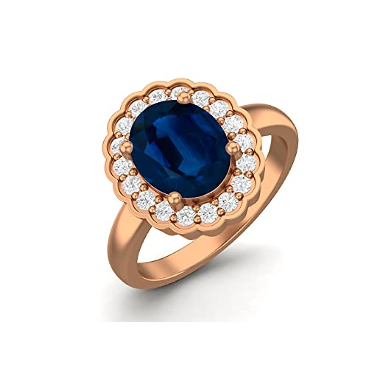 MOONEYE 10x8mm Oval Shape Natural Blue Sapphire Solitaire Engagement 925 Sterling Silver Birthstone Promise Ring (Rose Gold Vermeil, 7)