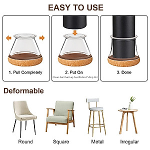 OCONDA 20 Pcs Chair Leg Floor Protectors for Hardwood Floors, Clear Rubber Furniture Sliders with Felt, Silicone Furniture Leg Caps Covers, Fit Round Diameter (0.8''-1.2'')