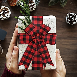 Tenn Well Buffalo Plaid Ribbon, 19.6 Yards 2.5 inch Wired Christmas Ribbon, Red and Black Plaid Ribbon for Bow Making, Gift Wrapping, Wreath Making, Christmas Tree Decoration (2 Roll x 9.8 Yards)