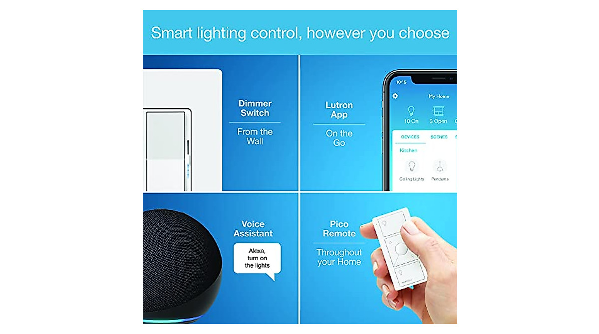 Lutron Diva Smart Dimmer Switch Kit – No Neutral Needed, Smart Hub Included