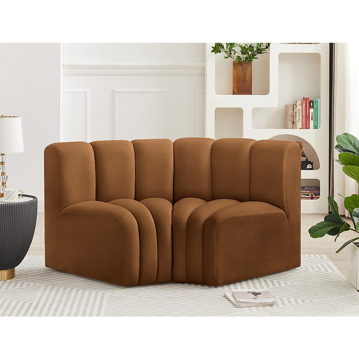 Meridian Furniture 103Saddle-S2B Arc Collection Modern | Contemporary Modular Sofa with Soft Saddle Velvet, Deep Channel Tufting, Modular Design, 60 W x 33 D x 30 H, Saddle