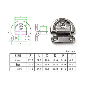 AVRYN Eyebolt Screws,Lifting Ring Eye Bolts,Folding Pad Eye 316 Stainless Steel Lashing Ring Heavy Duty D Ring Tie Down Anchor (Color : 10mm)