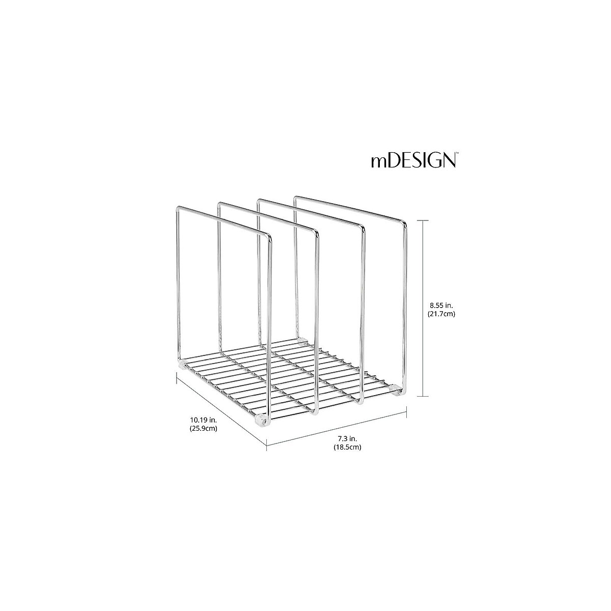 mDesign Metal Wire Organizer Rack for Kitchen Cabinet, Pantry, Shelves - Organizer Holder, 3 Slots for Skillets, Frying Pans, Lids, Cutting Boards, Vertical or Horizontal Placement, 2 Pack - Chrome