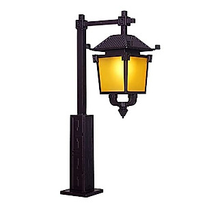 ACLBLK European Coffee Gold Yellow Lampshade E27 Antique Street Lamp IP55 Waterproof Garden Glass Lantern Post Pole Light Landscape Home Patio Path Lighting Villa Park Pillar Floor Lamp
