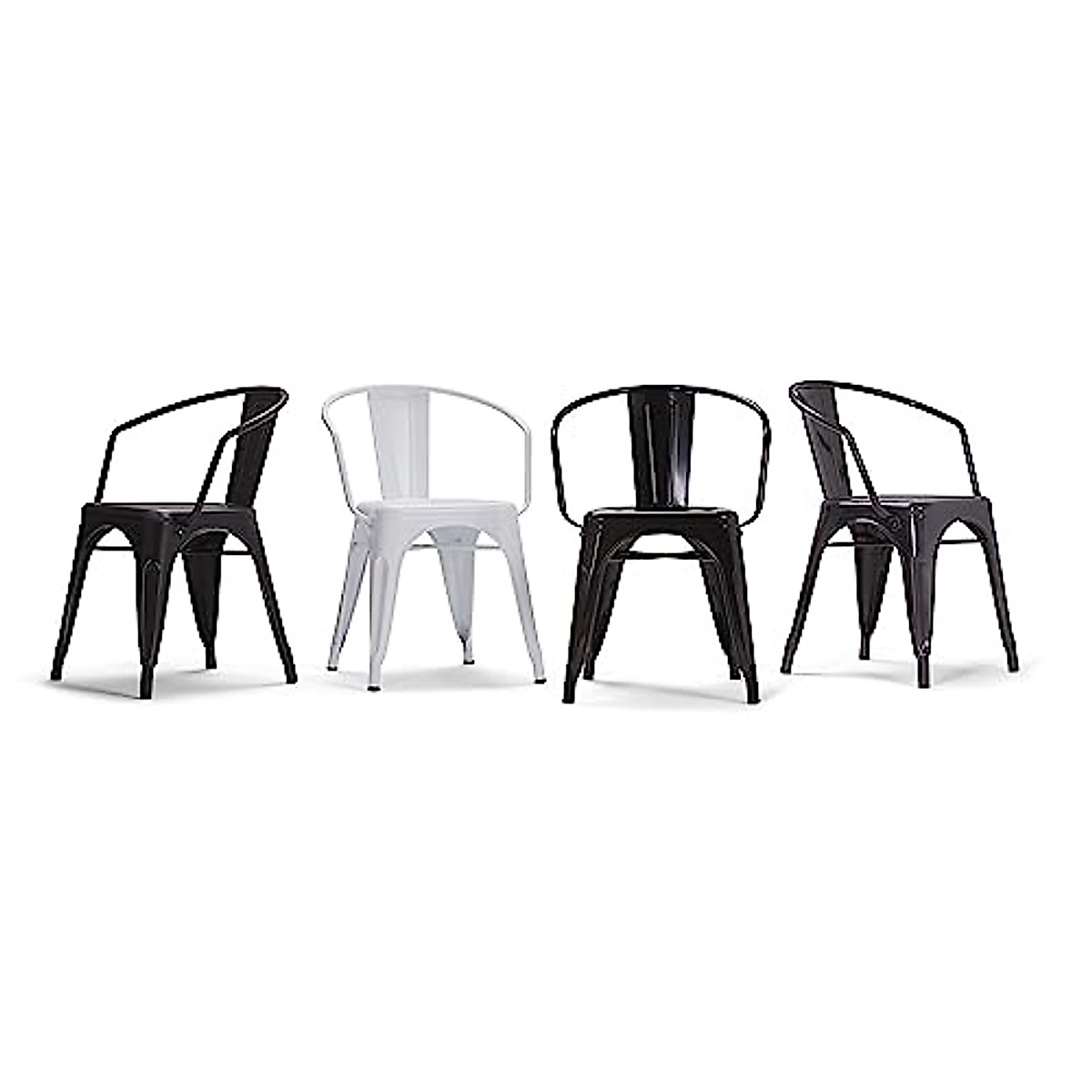 SIMPLIHOME Larkin Industrial Metal Dining Arm Chair (Set of 2) in Distressed Black, Silver, Fully Assembled, For the Dining Room