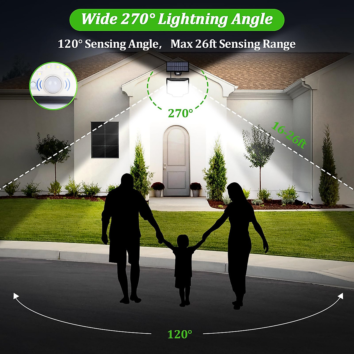 Solar Lights for Outside, 166 LED Solar Lights Outdoor Waterproof, Motion Sensor Outdoor Lights 3 Modes, Split Solar Powered Light with Extension Wires, Security Lights for Yard Garden Garage, 2-Pack