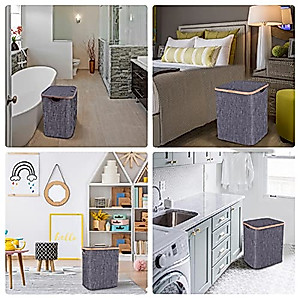 SUPDEJA 60L Laundry Hamper with Lid - Small Laundry Basket with Bamboo Handles, Dirty Clothes Hampers for Laundry with Lid, Collapsible Laundry Baskets for Clothes Storage and Bedroom