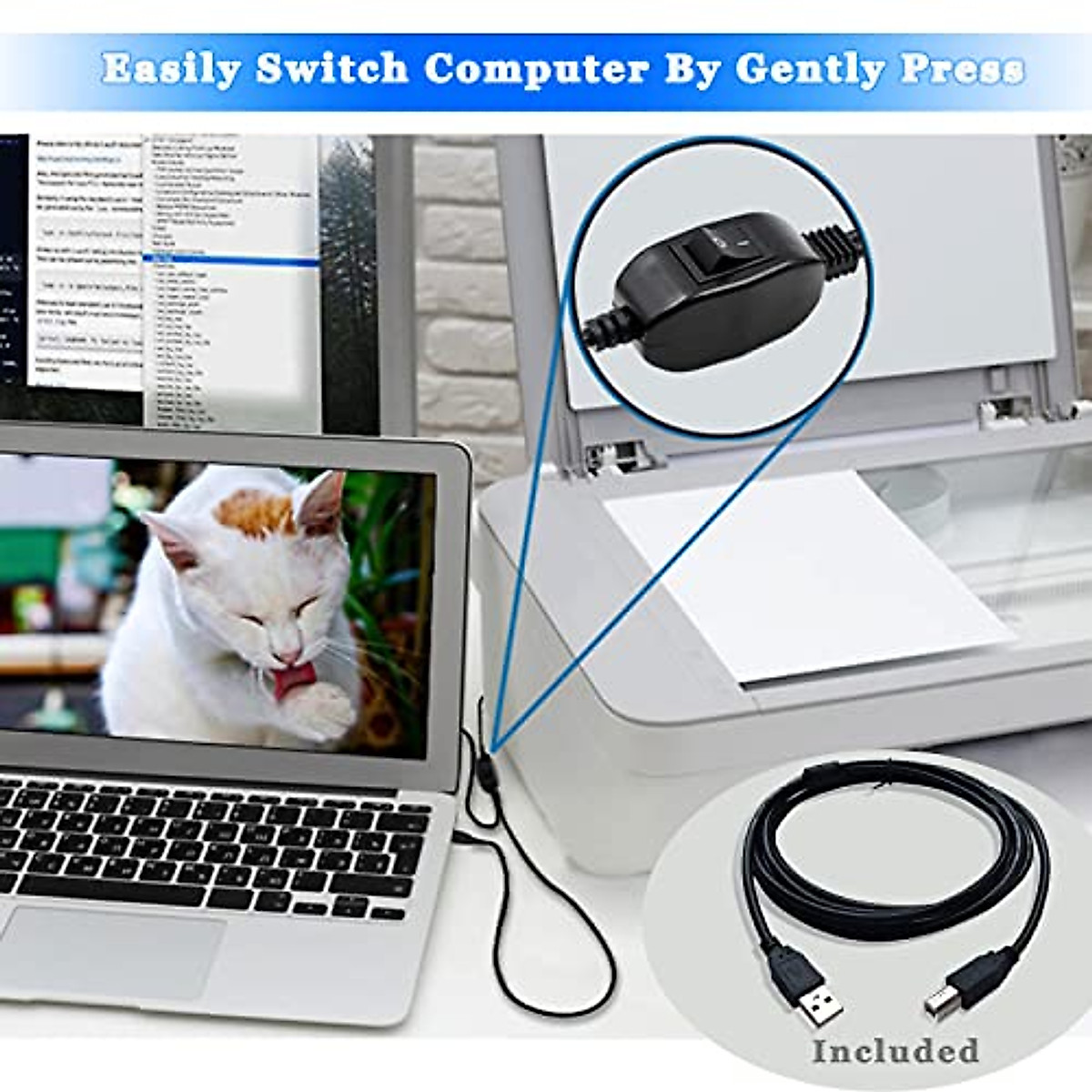 Herfair USB Splitter - 1 in 2 Out USB Splitter Y Cable Printer Cable Splitter, One Female to Two Male USB Cable Printer Splitter for Two Computers, USB 2.0 Share Cable for All USB Peripherals