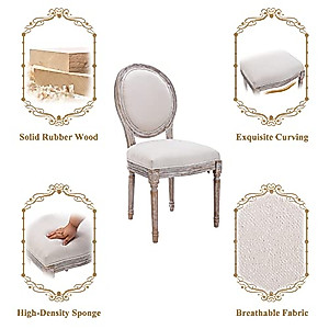 COLAMY French Country Dining Chairs Set of 2, Upholstered Farmhouse Dining Room Chairs with Round Back, Solid Wood Legs, Accent Side Chairs for Kitchen/Living Room/Bedroom- Classic Beige